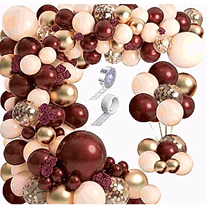 18Inch Burgundy Maroon Blush Metallic Gold Balloons Balloon Garland Arch Kit, Valentines Day Wedding Bachelorette Birthday Bridal Engagement Baby Shower Anniversary Party Decorations for Girl Women