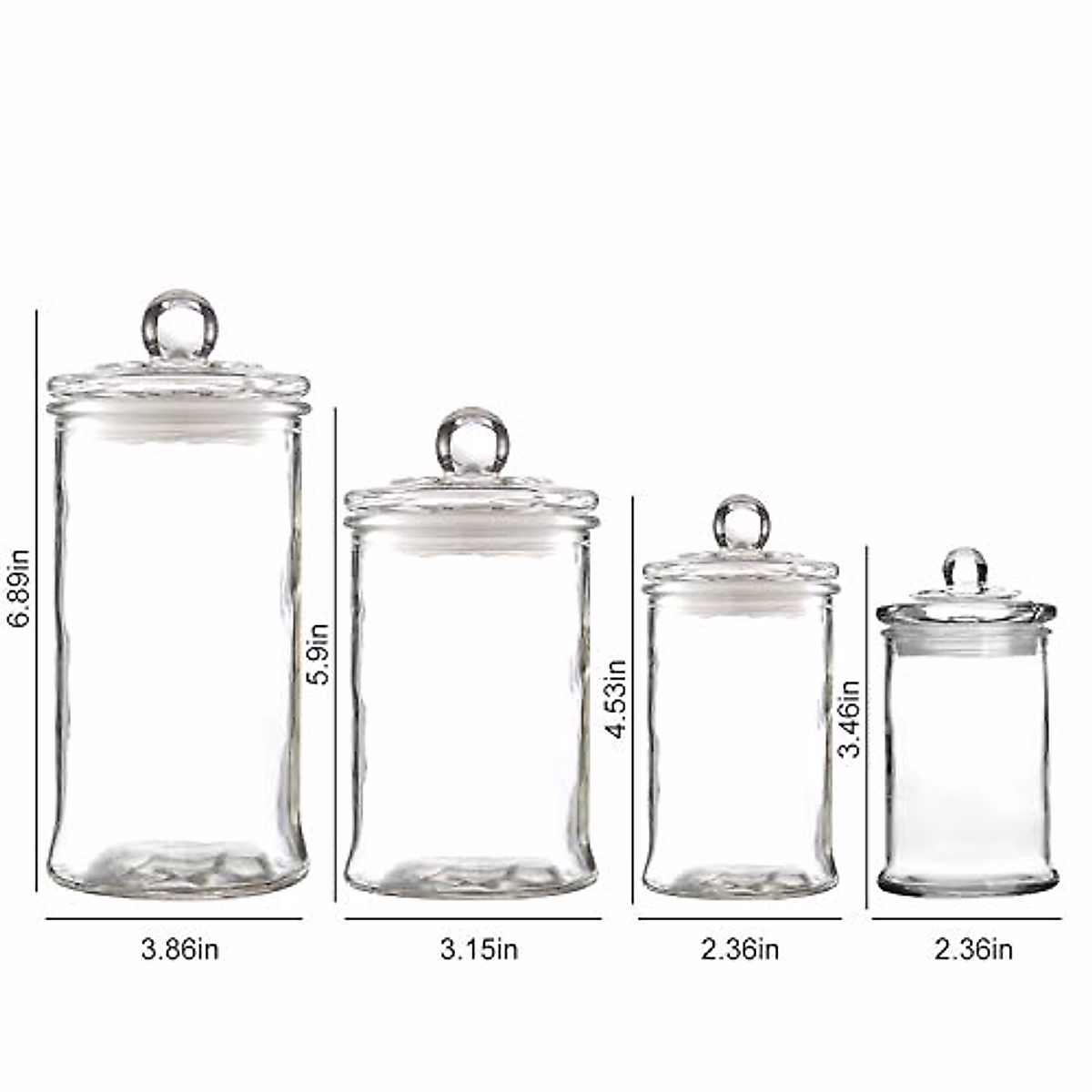 Maredash Glass Apothecary Jars,Bathroom Storage Organizer with lids - Glass canisters Jar Cotton Ball Holder Set of 4