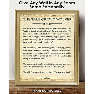 Motivational Wall Art Office Decor for Men & Women: "The Tale of Two Wolves" Literary 8x10 Inspirational, Motivational Poster & Positive Affirmations Wall Decor for Kids