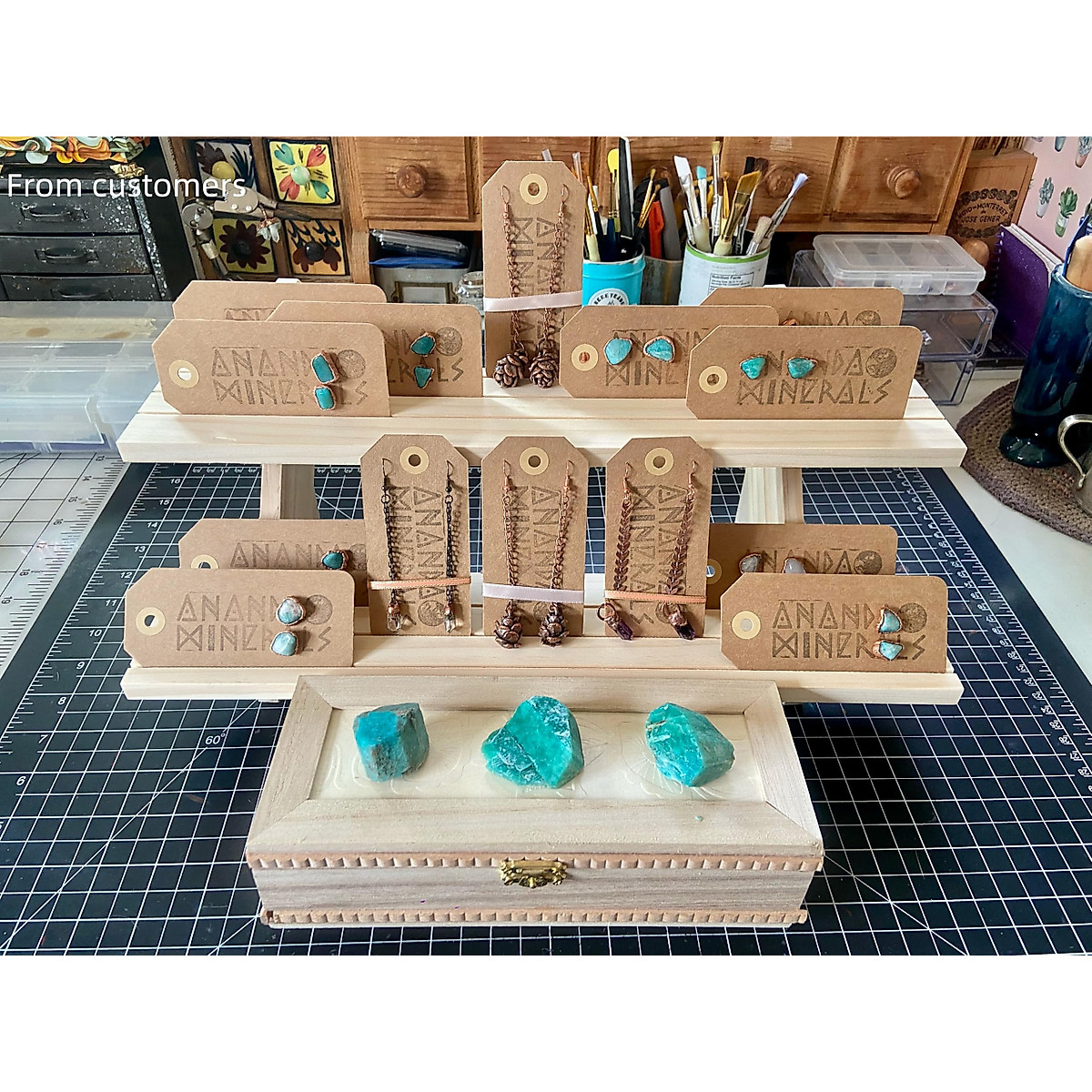 Eiyye 2-Tier Wooden Display Stand, Ring Earring Large Capacity Jewelry Display Stand,Wood Cupcake Stands Display Stand Craft Showing Organizer Tray For Retail Display Vendors Wood Riser(Natural)