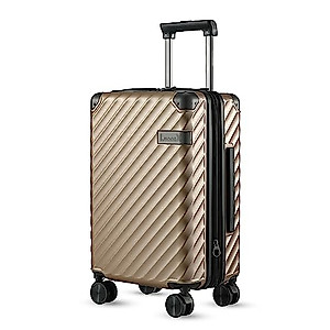 LUGGEX Champagne Carry On Luggage 22x14x9 - Polycarbonate Expandable Hard Shell Suitcase with Spinner Wheels