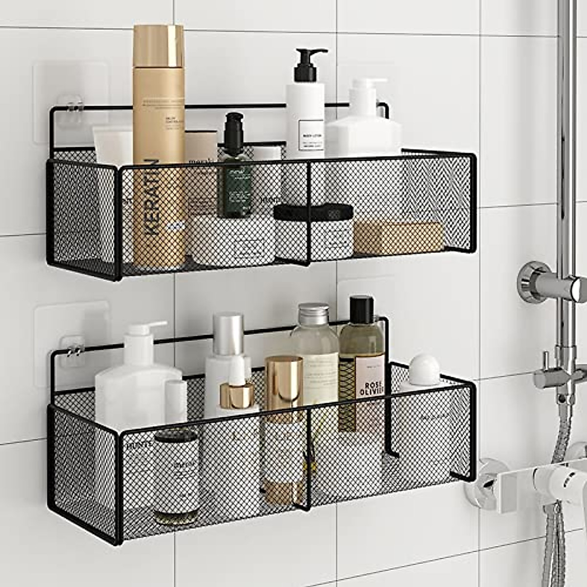 jomgeroz Wall Mounted Storage Basket Metal Mesh Shower Caddy Shelf Rack Organizer for Bathroom Shampoo Bath Soap Container black metal storage basket wall