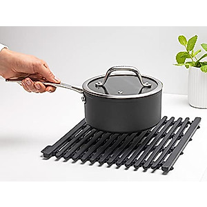 Brabantia Extendable Dish Drying Mat (Dark Gray) Silicone Washing Up Dish Draining Tray, Heat Resistant