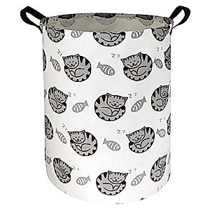 HIYAGON Large Storage Baskets,Waterproof Laundry Baskets,Collapsible Canvas Basket for Storage Bin for Kids Room,Toy Organizer,Home Decor,Baby Hamper(Fish & Cat)