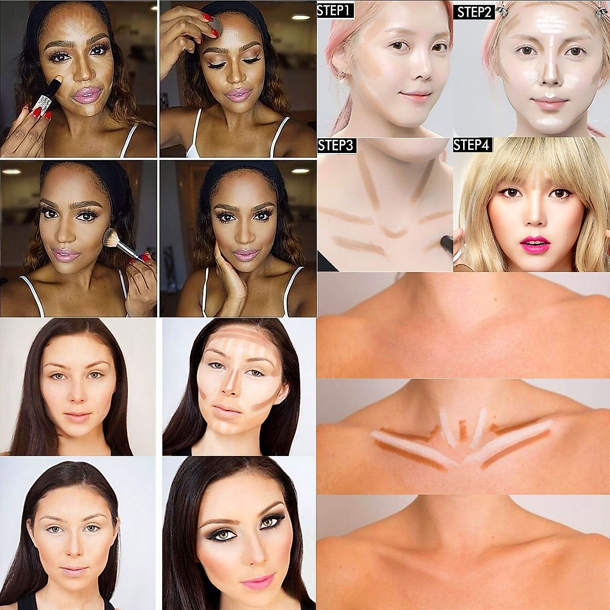 Wismee 3Pcs Dual-Ended Contour Stick, 6 Colors Contour and Highlighters Stick Brightening Concealer Contouring Pen Kit for Light Dark Skin Face Makeup Cosmetic Foundation Creamy Set for Women Girls