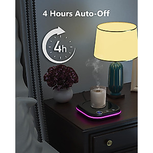 MQUPIN Coffee Warmer, Coffee Cup Warmer for Desk Auto Shut Off, Smart Candle Warmer with Temp Display & 1-12 Hours Timer- 1 Gold Coffee Spoon & 1 Black Insulating Mat Included (Black)
