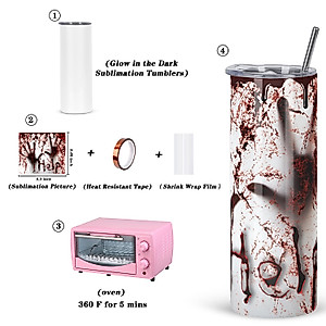 Tswofia 8 Pack Glow in the Dark Sublimation Tumblers 20 Oz Skinny Straight, Sublimation Blanks Tumbler Bulk Glow in the Dark, with Shrink Wrap Film Lid Straw Set, Individually Boxed