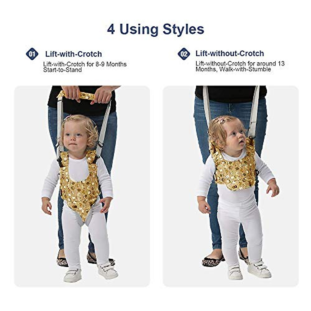 Baby Walker, Baby Walking Harness Sit to Stand Learning Helper Hand-held Assistant with Crotch Adjustable Safety Lifting & Pulling Dual-use Owl Print for Toddlers Infant Kids Activity (Blue)