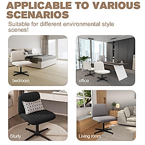 Armless Criss Cross Chair Comfy Office Chair with Lumbar Support Pillow Home Office Desk Chair No Wheels Computer Chair Vanity Chair for Makeup Room, Living Room Chairs (Grey+Black Base)