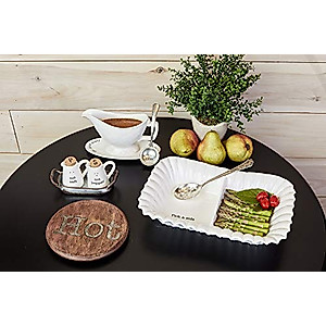 Mud Pie Farmhouse Inspired Ceramic Aluminum Salt and Pepper Caddy Set, One size, White