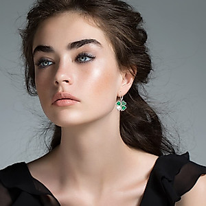 St Patricks Day Shamrock Earrings for Women Sterling Silver Four Leaf Clover Earrings Green Heart Cubic Zirconia Valentine Mothers Day Irish Shamrock Gifts