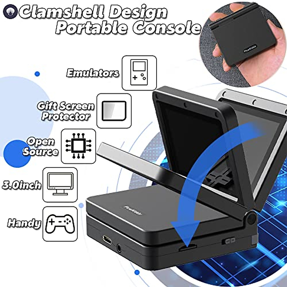 CredevZone V90 Handheld Game Console 3 inch Retro Clamshell Games Consoles Built-in Rechargeable Battery Portable Style Flip Hand Held Game Video Consoles System Black 64GB