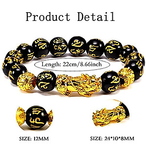 Homelavie 2 Pcs Feng Shui Black Obsidian Wealth Bracelet 12mm Mantra Bead Pi Xiu Bracelets for Women Men Attract Wealth and Good Luck (Style A)