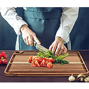 AZRHOM Large Wood Cutting Board for Kitchen 18x12 with Juice Groove Handle Non-slip Mats Hanging Hole for Meat Vegetables Cheese Chopping Board Butcher Block (Acacia)