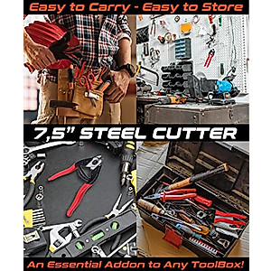 Heavy-Duty Wire Cutter (7,5-inch) for DIY Projects, Railing, Decking, Wire Seals & Bicycle Cable. Sharp & Precise One-Hand Operation 7,5"Steel Cable Cutter, Bike Cable Cutter & Wire Rope Cutter