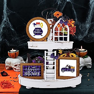 Tiered Tray Decor for Halloween/Thanksgiving/Christmas, Interchangeable Holiday Buffalo Plaid Wood Signs Farmhouse Decor - Rustic Wooden Decor for Halloween Thanksgiving Christmas Decorations