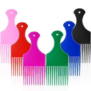 6 Pieces Hair Pick Comb, 6.5 Inch Smooth Plastic Wide Hair Pick Comb, Afro Hair Comb, Hairdressing Styling Tool for Natural Curly Hair (Black, Blue, Pink, Green, Red, Purple)