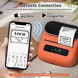Phomemo M220 Label Printer, Portable Barcode Printer, 3.14 Inch Bluetooth Thermal Label Maker for Barcodes, Name, Address, Clothing Labeling, for Office Home,Compatible with Phones and Some PC Orange