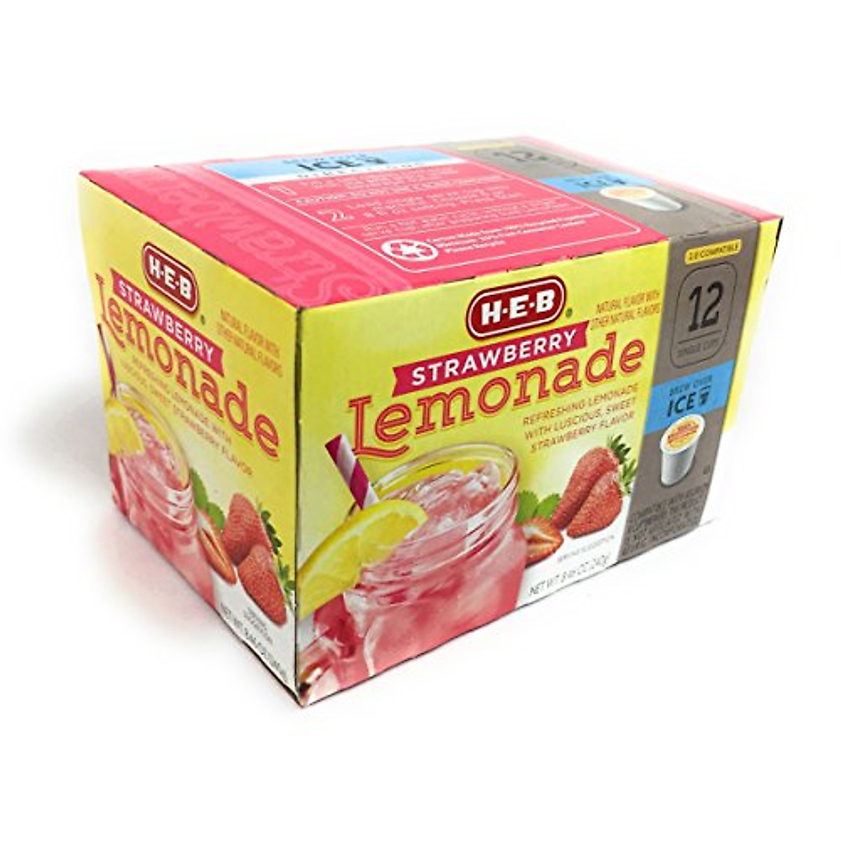 HEB Brew Over Ice, Strawberry Lemonade Single Serve Cups compatible with Keurig 2.0, 12 cts
