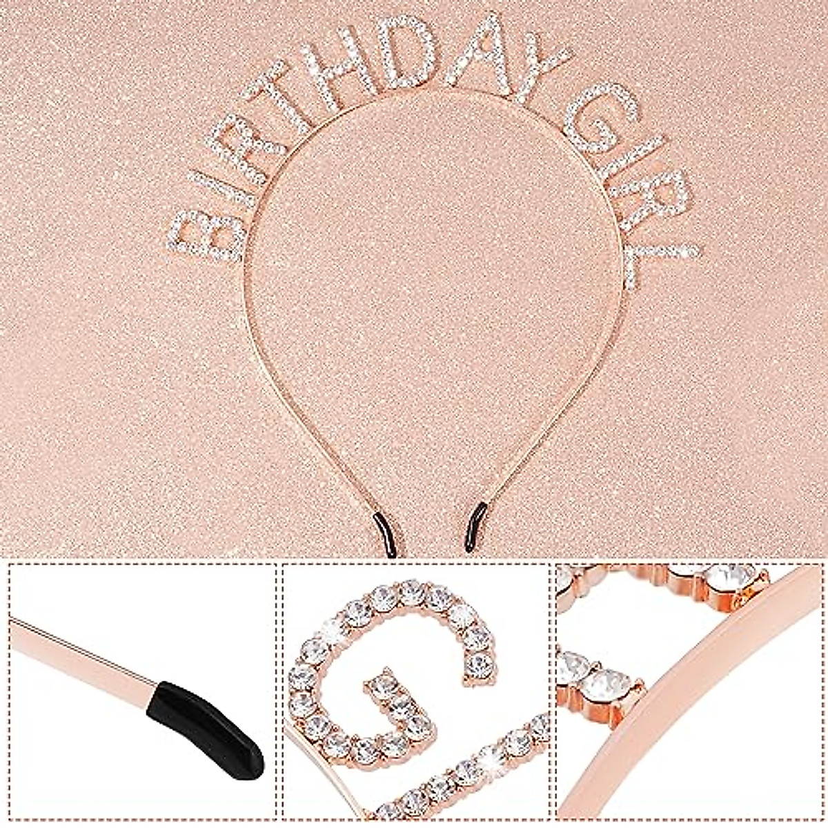 Pistha Birthday Crowns for Women, Rose Gold Birthday Girl Sash & Birthday Tiara for Women Girls Set, Happy Birthday Girl Headband Sweet Gifts for Women, Birthday Party Accessories