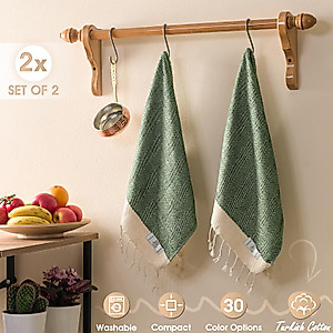 EPHESUS TOWELS Hand Towels - Set of 2 | 18" x 30" - Decorative Turkish Hand Towel for Bathroom, Kitchen, Guest, Face, Hair, Tea, Dishcloth (Herringbone, Apple Green)