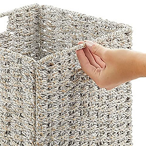 mDesign Seagrass Woven Cube Storage Bin Basket Organizer with Handles for Kitchen Pantry, Cabinet, Cupboard - Shelf and Cubby Organization, Holds Food, Drinks, Snacks, Appliances - 2 Pack - White Wash