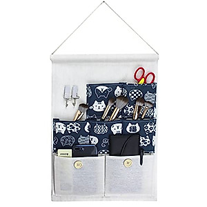 KINGREE Hanging Storage Bag with 7 Pockets and 2 Pothook, Waterproof Wall Door Organizer for Bedroom Bathroom Closet(Cat)