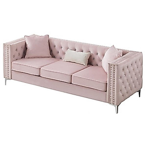 Glory Furniture Paige Velvet Sofa in Pink