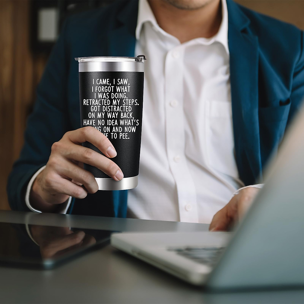 KOOLDRINK I Came I Saw Tumbler-Funny Christmas Gifts for Grandma Grnadpa-Sarcastic Birthday Gifts for Dad Papa Uncle-Homours Present for him-Insulated Coffee Mug Black 20oz