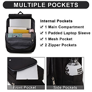 RAVUO Backpack for Women Men, Water Resistant School Backpack College Bookbag Casual Daypack Travel Rucksack Black