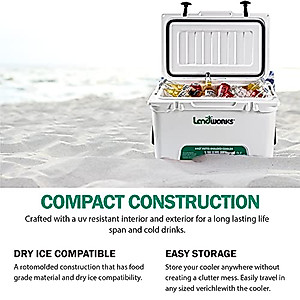 Landworks Rotomolded Ice Cooler 45QT Up to 5 Day Ice Retention Commercial Grade Food Safe Dry Ice Compatible UV Protection 15mm Gasket Bottle Openers Low Profile Latches