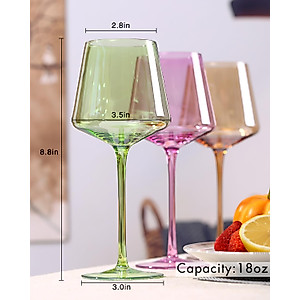 comfit Colored Wine Glasses set of 6-Crystal Colorful Wine Glasses With Long Stem,Square wine glasses with flat bottom,Ideal for full-bodied wine,Wine gifts for wedding,housewarming18OZ