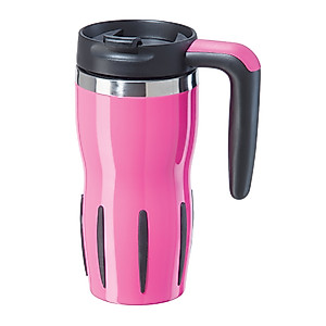 Oggi 8067.13 Double Wall Stainless Steel Travel Mug, 16 oz, Neon Pink