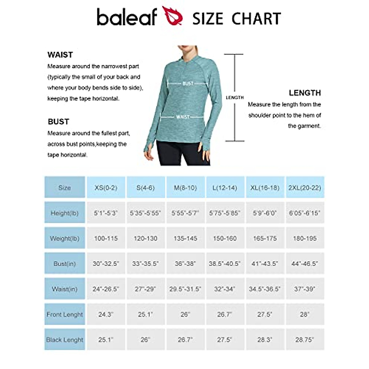 BALEAF Women's Running Shirts Quick Dry Lightweight Long Sleeve Pullover UPF50+ Moisture Wicking Hiking Light Blue Size M