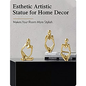 Bwytbwy Thinker Statue Gold Decor 3 Pcs, Bookshelf Decor, Gold Resin Sculpture for Book Shelf, Office, Living Room,Shelf Decoration