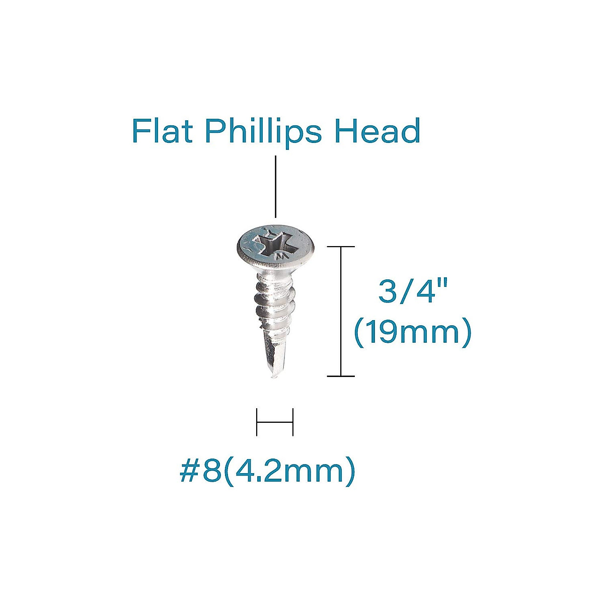 IMScrews 50pcs #8 x 3/4" Stainless Flat Head Phillips Self Drilling Screws, 410 Stainless Steel Full Thread Sheet Metal Tek Wood to Metal Screws