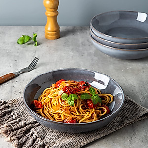 AmorArc Stoneware Bowls Set (10pcs), 8.5 inch Wide and Shallow Pasta Bowls Set of 4 & 26 oz cereal soup bowls set of 6 for kitchen, Microwave and Dishwasher Safe, Grey