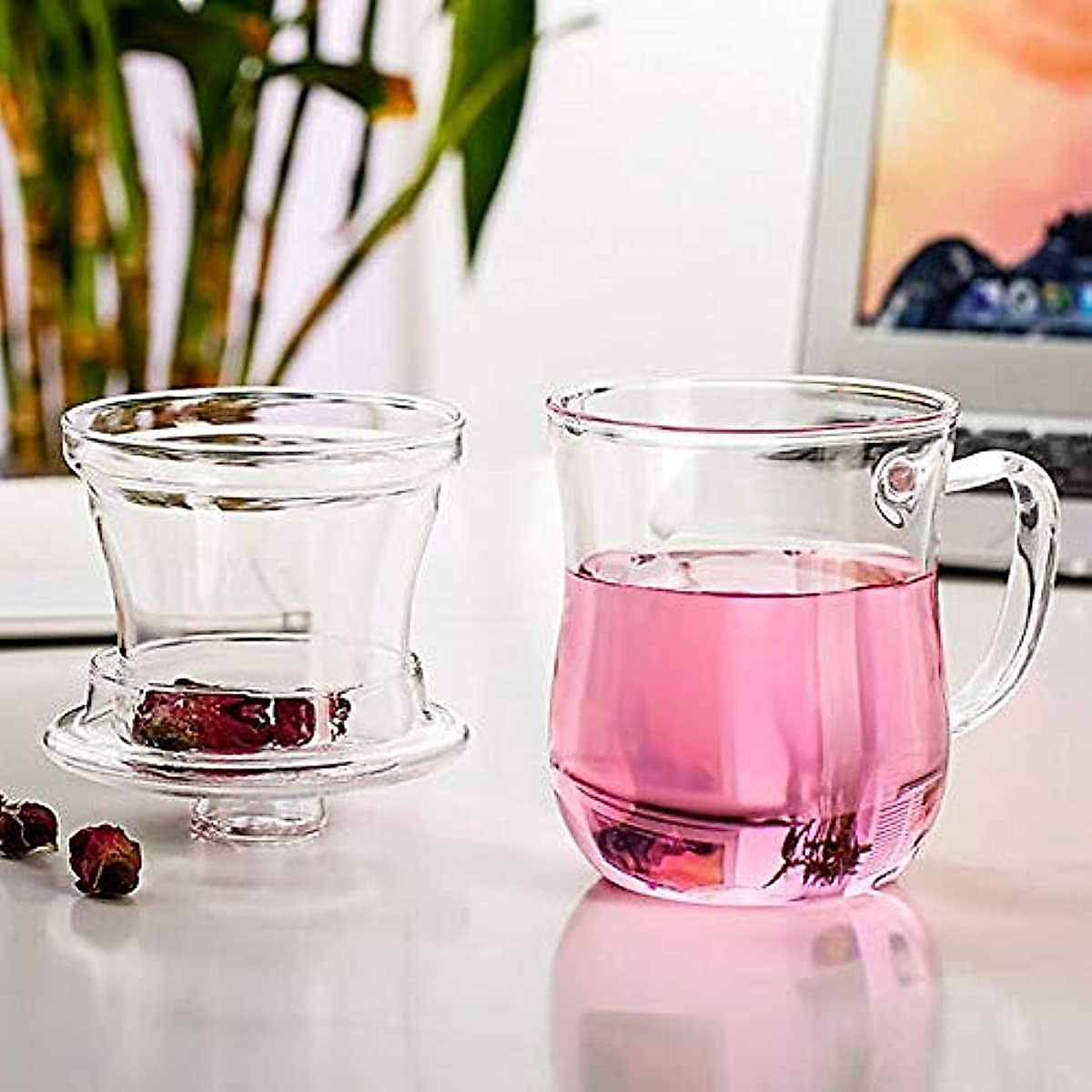 400ml Thickened Glass Tea Mug with Lid and Infuser, Transparent Heat-resistant High Borosilicate Glass Flower Tea Cup Office Milk Cups Coffee Mugs (400ml)