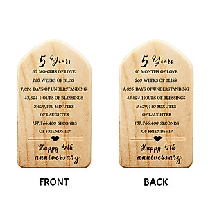 5 Years Anniversary Wind Chime, Happy 5th Anniversary Gift, 5 Years of Marriage, Wood Wedding Anniversary Keepsake for Couples Husband Wife, Valentines Day Gifts for Him Her, 5 Years Down