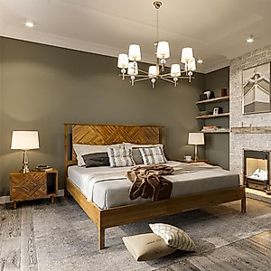 Bme Ethan Solid Wood King Bed Frame with Diamond Headboard - Rustic & Mid-century Modern - Acacia Wood Platform Bed - Compatible with All Mattresses - No Box Spring Needed - Rustic Dark Brown