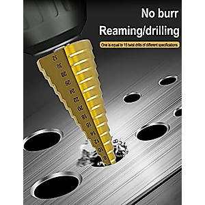 6PCS Step Drill Bits Set, HSS High Speed Steel for Stainless Steel, Metal, Wood, Plastic Drilling 4-32MM / 4-20 MM / 4-12MM / 6MM / 8MM / 3MM with Case for Woodworking, DIY Lovers…