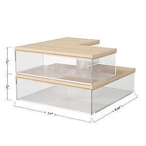 Martha Stewart Brody Plastic Storage Organizer Bins with Paulownia Wood Lids for Home Office,-Kitchen, or-Bathroom, 3 Pack 1-Small/1-Medium/1-Large, Clear/Lt Natural