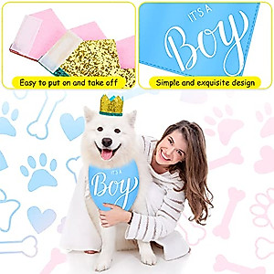 2 Pieces It's a Boy It's a Girl Dog Bandana Gender Reveal Baby Announcement Dog Bandana and 2 Pieces Pet Crown Dog Hat Photo Props for Dog Puppy Cat (Blue, Pink)