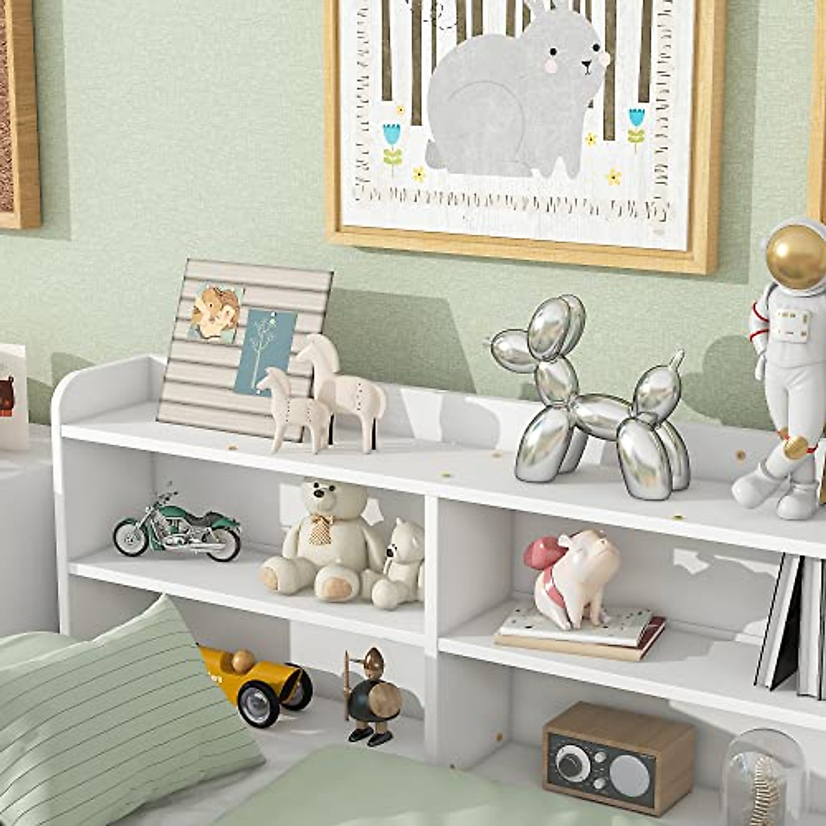 Harper & Bright Designs Full Bed with Storage Drawers and Side Bookcase, Solid Wood Platform Frame, Full Size Daybed Sofa for Bedroom Living Room (Full Size, White) White(side Bookcase)