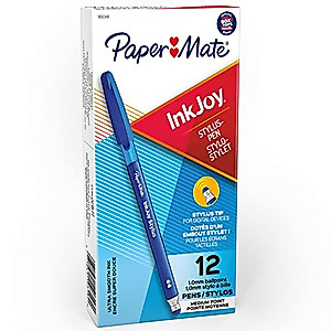 Paper Mate InkJoy 2 in 1 Stylus Ballpoint Pens, Medium Point, Blue, Box of 12