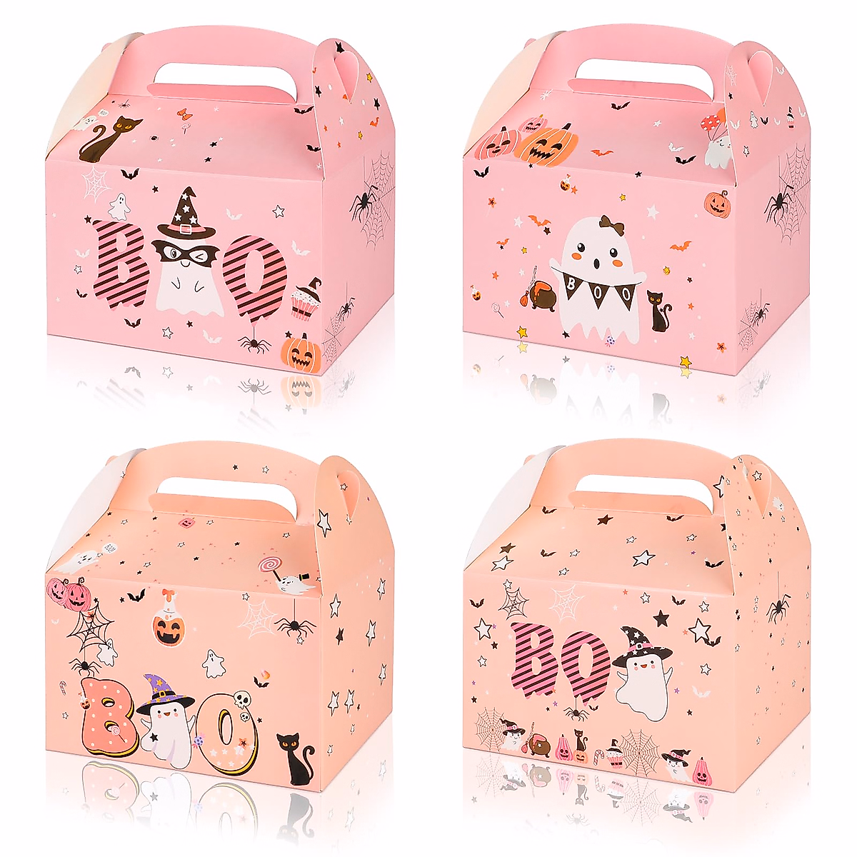 Konsait Halloween Boo Boxes, 12 Pack Kraft Paper Halloween Boo Treat Boxes Bulk, Pink Halloween Cookie Boxes, Halloween Boo Birthday Goody Boxes