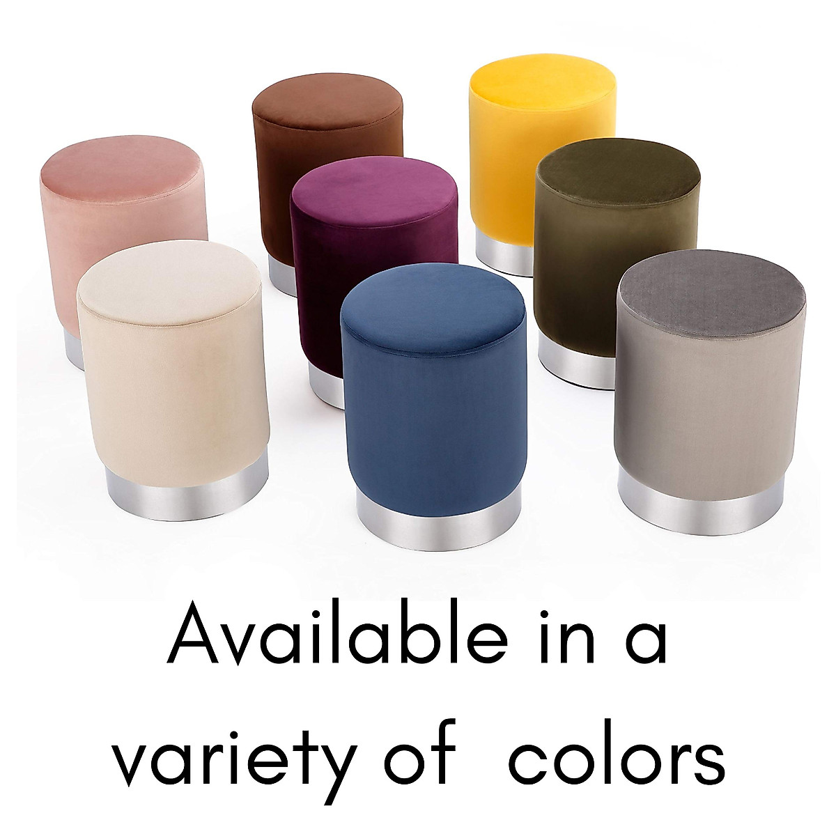 BIRDROCK HOME Round Taupe Velvet Ottoman Foot Stool – Soft Compact Padded Vanity Stool - Great for The Living Room, Bedroom and Kids Room - Small Furniture (Taupe)