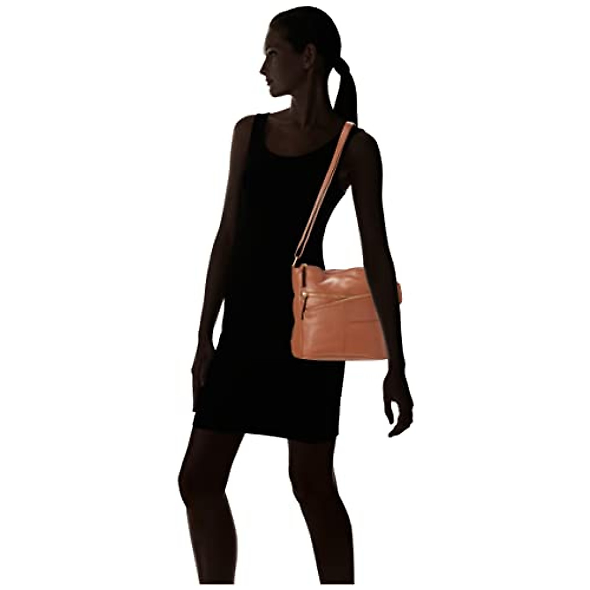 Bueno of California GAL Antique Leather Triple Compartment Shoulder Bag, Cognac