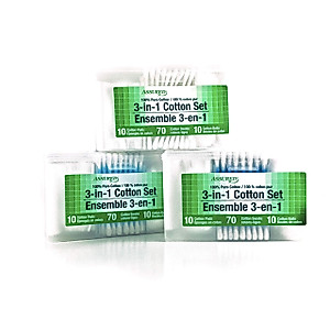 Assured Cotton Pads Cotton Swabs Cotton Balls 3-in-1 Cotton Set- 3Ct Blue/Purple/White (90 Items) (3)