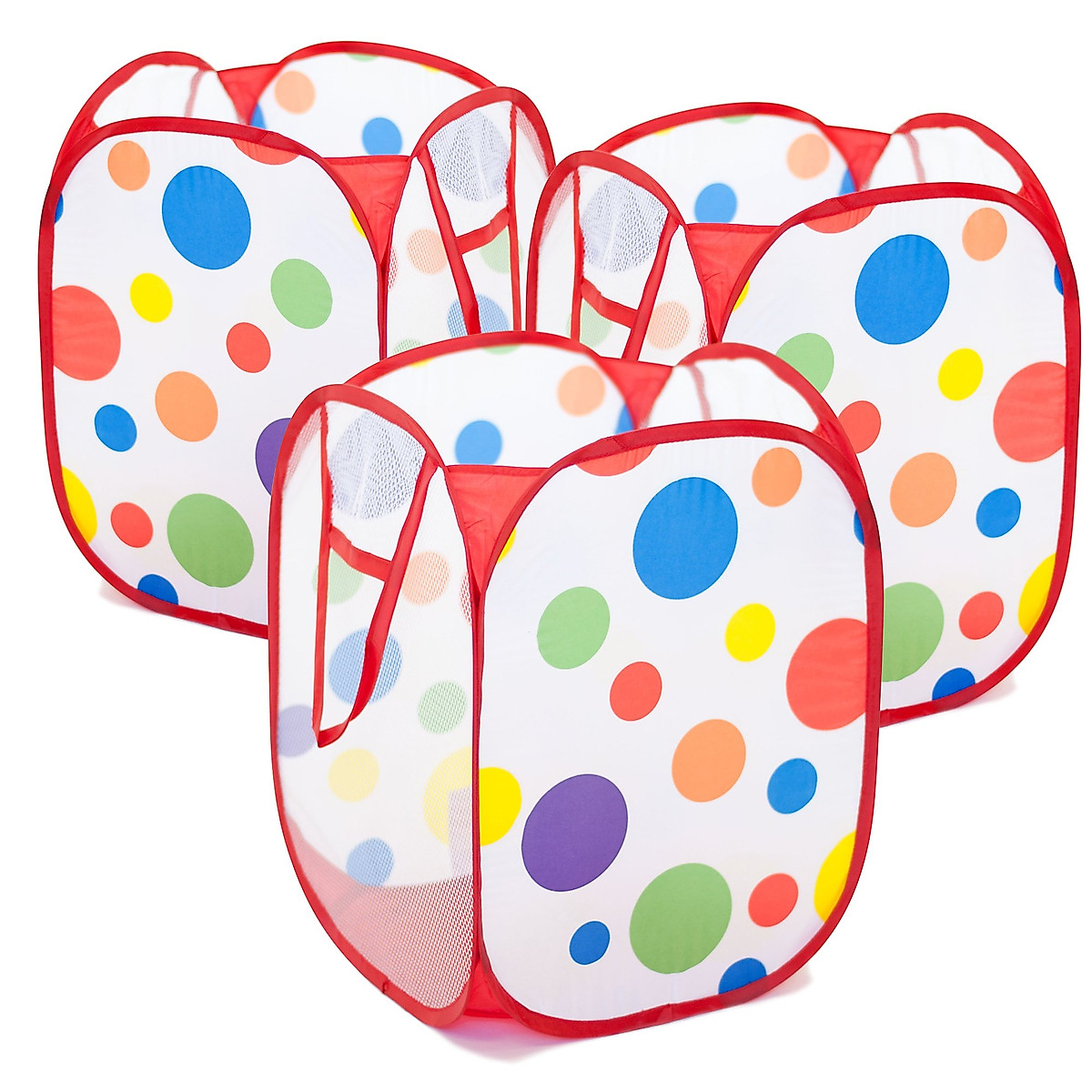 eWonderWorld 3 Piece Collapsible Fabric Hamper Pop up Laundry Basket Kids Polka Dot Theme Toy Storage Bin - Durable Hamper for Clothes and Toys, Basket for Nursery,Bedroom,Closet